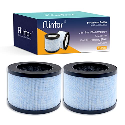 Flintar DH-JH01 True HEPA Replacement Filter, Compatible with AROEVE and Kloudi Air Purifier DH-JH01, Intelabe EPI080/EP1080, and Elechomes EPI081/EP1081, H13 Premium True HEPA Filter, 2-Pack