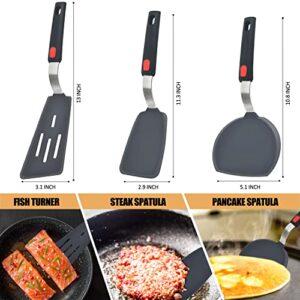 Silicone Spatula Turner Set of 3, Beijiyi 600°F Heat Resistant Cooking Spatulas for Nonstick Cookware, Large Flexible Kitchen Utensils BPA Free Rubber Spatula Set for Egg, Pancake, Fish, Burger