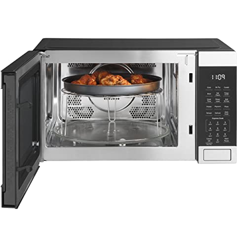 GE 3-in-1 Countertop Microwave Oven | Complete With Air Fryer, Broiler & Convection Mode | 1.0 Cubic Feet Capacity, 1,050 Watts | Kitchen Essentials for the Countertop or Dorm Room | Stainless Steel