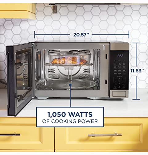 GE 3-in-1 Countertop Microwave Oven | Complete With Air Fryer, Broiler & Convection Mode | 1.0 Cubic Feet Capacity, 1,050 Watts | Kitchen Essentials for the Countertop or Dorm Room | Stainless Steel