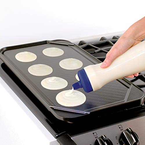 Tovolo Easy-Flow Pancake Pen 2.0 With Removable Cap, 3- Cup Capacity Pancake Batter Dispenser, Easy-Squeeze Batter Bottle With Mess-Free Valve for Pancake Art, Deep Indigo