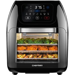 chefman multifunctional digital air fryer+ rotisserie, dehydrator, convection oven, 17 touch screen presets fry, roast, dehydrate, bake, xl 10l family size, auto shutoff, large easy-view window, black