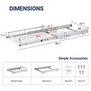 Amazer Pull Out Cabinet Organizer, 14.2" W×20" D Pull Out Drawers for Kitchen Cabinets, Heavy Duty Sturdy Metal Cabinet Pull Out Shelves, Full Slide Out Cabinet Drawer Organizer - Chrome