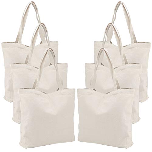 Segarty 6 Packs Large Canvas Tote Bags, 20X15 Inch Reusable Grocery Bags, Heavy Duty Shopping Bags with Bottom Gusset, Natural White Blank Cloth Shoulder Bags Perfect for DIY Crafting Decorating