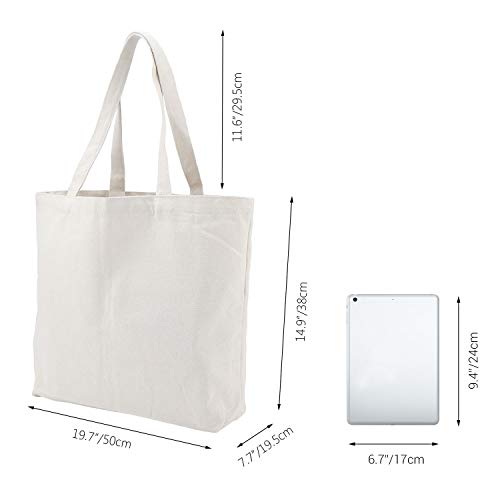 Segarty 6 Packs Large Canvas Tote Bags, 20X15 Inch Reusable Grocery Bags, Heavy Duty Shopping Bags with Bottom Gusset, Natural White Blank Cloth Shoulder Bags Perfect for DIY Crafting Decorating