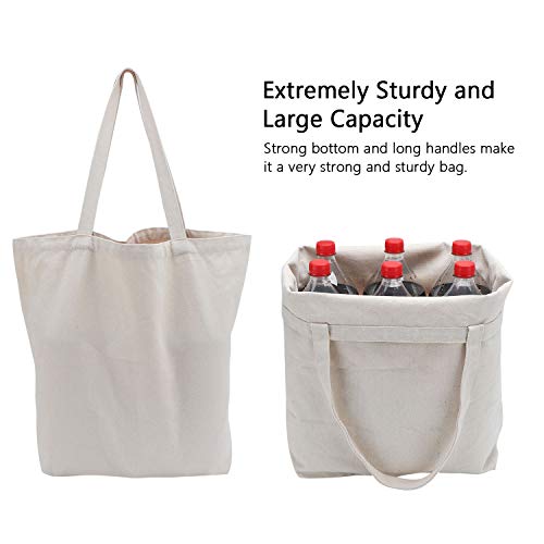 Segarty 6 Packs Large Canvas Tote Bags, 20X15 Inch Reusable Grocery Bags, Heavy Duty Shopping Bags with Bottom Gusset, Natural White Blank Cloth Shoulder Bags Perfect for DIY Crafting Decorating