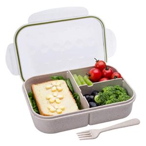 bento box,bento lunch box for kids and adults, leakproof lunch containers with 3 compartments, lunch box made by wheat fiber material(white) by itopor