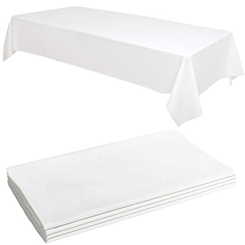 4 White Plastic Tablecloth - 108 X 54 Plastic Table Cloth | Disposable Tablecloths | White Tablecloths | Plastic Table Cover | Tablecloths for BBQ, Party, Fine Dining, Wedding, Outdoor