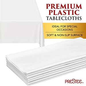 4 White Plastic Tablecloth - 108 X 54 Plastic Table Cloth | Disposable Tablecloths | White Tablecloths | Plastic Table Cover | Tablecloths for BBQ, Party, Fine Dining, Wedding, Outdoor