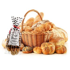 Plastic Bread Bags with 1 Roll Tie Ribbon Large Transparent Clear Bakery Bags Buffalo Plaid Grocery Christmas Bread Bags for Homemade Bread Daily Use, 18 x 8 Inch (100 Pieces)