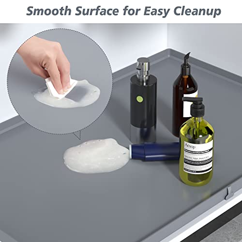 FUNXIM Under Sink Mat, Under Sink Liner For Kitchen Waterproof,Under Sink Mats 34" X 22" Silicone With Unique Drain Hole For Kitchen, Cabinets, Bathroom And Laundry Room (Gray)