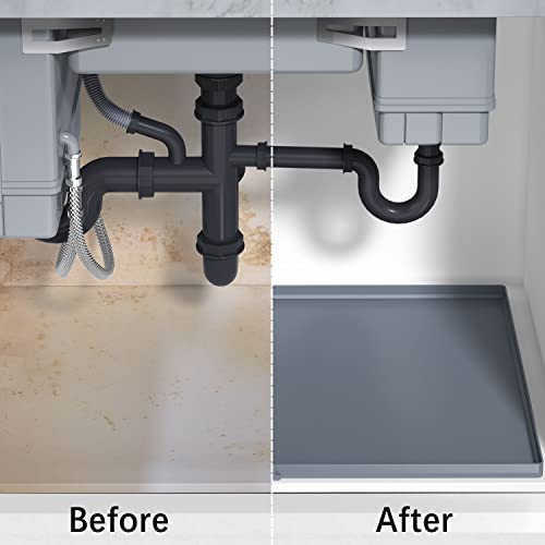 FUNXIM Under Sink Mat, Under Sink Liner For Kitchen Waterproof,Under Sink Mats 34" X 22" Silicone With Unique Drain Hole For Kitchen, Cabinets, Bathroom And Laundry Room (Gray)