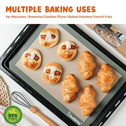 Silicone Baking Mat, Katbite Large Baking Mat Set of 3-2 Half Sheets Mats (11 5/8" x 16 1/2") + 1 Quarter Baking Sheets, Reusable & Nonstick Bakeware Mats for Cookies, Macarons, Bread and Pastry