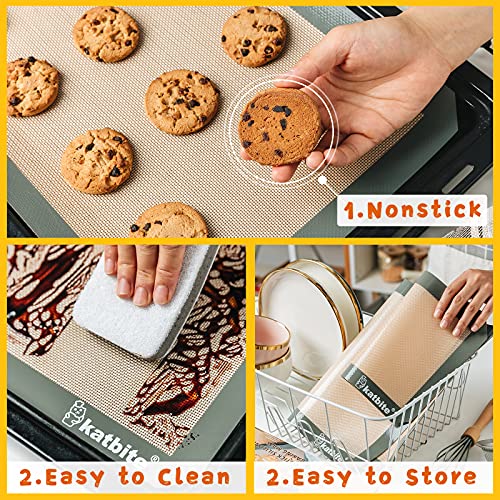 Silicone Baking Mat, Katbite Large Baking Mat Set of 3-2 Half Sheets Mats (11 5/8" x 16 1/2") + 1 Quarter Baking Sheets, Reusable & Nonstick Bakeware Mats for Cookies, Macarons, Bread and Pastry