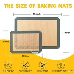 Silicone Baking Mat, Katbite Large Baking Mat Set of 3-2 Half Sheets Mats (11 5/8" x 16 1/2") + 1 Quarter Baking Sheets, Reusable & Nonstick Bakeware Mats for Cookies, Macarons, Bread and Pastry