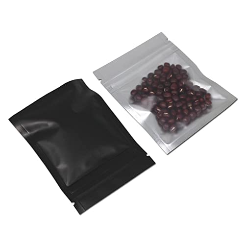 100 Pcs Mylar Zipper Lock Bag Food Storage Metallic Matte Foil Airtight Bags with Front Window Plastic Candy Packaging Pouch for Zip Flat Heat Seal Lock Resealable (7.5x10cm (3x3.9 inch), Black)