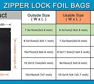 100 Pcs Mylar Zipper Lock Bag Food Storage Metallic Matte Foil Airtight Bags with Front Window Plastic Candy Packaging Pouch for Zip Flat Heat Seal Lock Resealable (7.5x10cm (3x3.9 inch), Black)