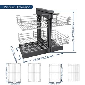 VADANIA Blind Corner Pull Out Organizer for 36" Cabinet, Left Open & Right Open Compatible, Min Opening 15", 2-Tier Pull-Out Basket, Soft Close, Bottom Mount