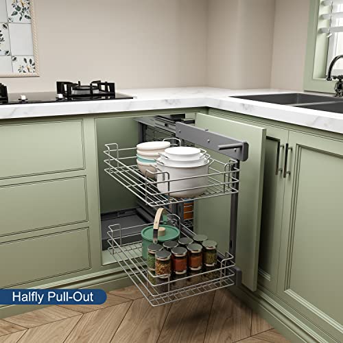 VADANIA Blind Corner Pull Out Organizer for 36" Cabinet, Left Open & Right Open Compatible, Min Opening 15", 2-Tier Pull-Out Basket, Soft Close, Bottom Mount