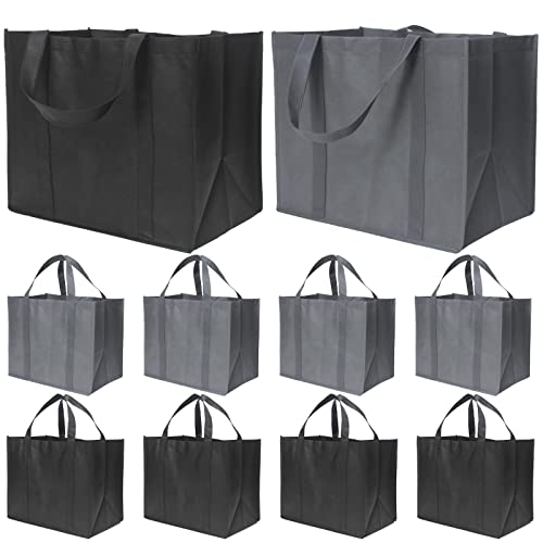 Vimudiy Reusable Grocery Bags 10 Pack, 35L Large Reusable Shopping Bags for Kitchen Groceries, Foldable Tote Bags Bulk with Long Handles, Durable and Eco Friendly-Black & Grey