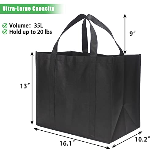 Vimudiy Reusable Grocery Bags 10 Pack, 35L Large Reusable Shopping Bags for Kitchen Groceries, Foldable Tote Bags Bulk with Long Handles, Durable and Eco Friendly-Black & Grey