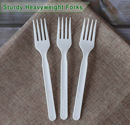 GreenWorks Compostable Forks,100 Count 7" Heavyweight Biodegradable Disposable Cutlery Fork