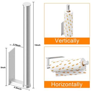 Paper Towel Holder Wall Mount, KeeGan 13 Inch Black Paper Towel Holder Self Adhesive Paper Towel Holder Under Cabinet with Screws, Vertically or Horizontally (Silver)