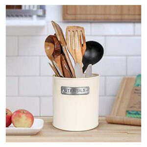 farmhouse kitchen utensil holder large utensil organizer – utensils holders crock with sturdy rustic farmhouse countertop decor, utensil storage caddy organizer, off white – 5.5 x 6 inches