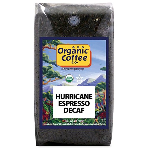 Organic Coffee Co. DECAF Hurricane Espresso Whole Bean Coffee 2LB (32 Ounce) Medium Dark Roast Natural Water Processed Decaffeinated USDA Organic