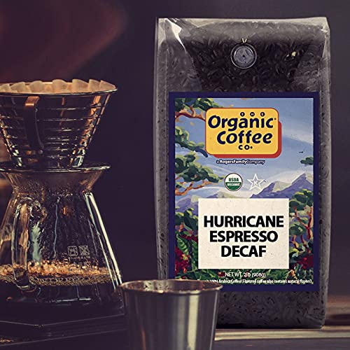 Organic Coffee Co. DECAF Hurricane Espresso Whole Bean Coffee 2LB (32 Ounce) Medium Dark Roast Natural Water Processed Decaffeinated USDA Organic