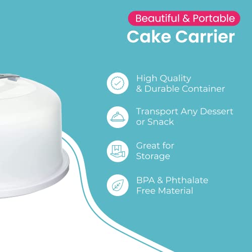 XL Cake and Cupcake Carrier & Holder, Storage Container With Lid and Handle, Holds up to 12 inch 3-layer cake, White Gray Translucent Dome - Perfect for Transporting Cakes, Cupcakes, or Other Desserts