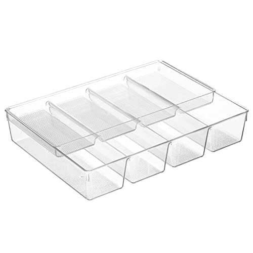 mDesign Plastic Kitchen Drawer Organizer Tray Set - Horizontal Storage Bin for Organizing Cutlery, Flatware, Silverware, Utensil, and Appliances - Ligne Collection - Clear