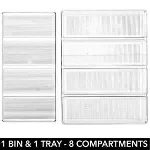 mDesign Plastic Kitchen Drawer Organizer Tray Set - Horizontal Storage Bin for Organizing Cutlery, Flatware, Silverware, Utensil, and Appliances - Ligne Collection - Clear