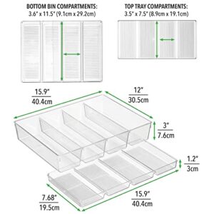 mDesign Plastic Kitchen Drawer Organizer Tray Set - Horizontal Storage Bin for Organizing Cutlery, Flatware, Silverware, Utensil, and Appliances - Ligne Collection - Clear