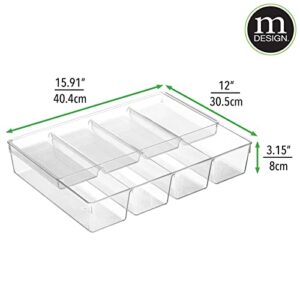 mDesign Plastic Kitchen Drawer Organizer Tray Set - Horizontal Storage Bin for Organizing Cutlery, Flatware, Silverware, Utensil, and Appliances - Ligne Collection - Clear