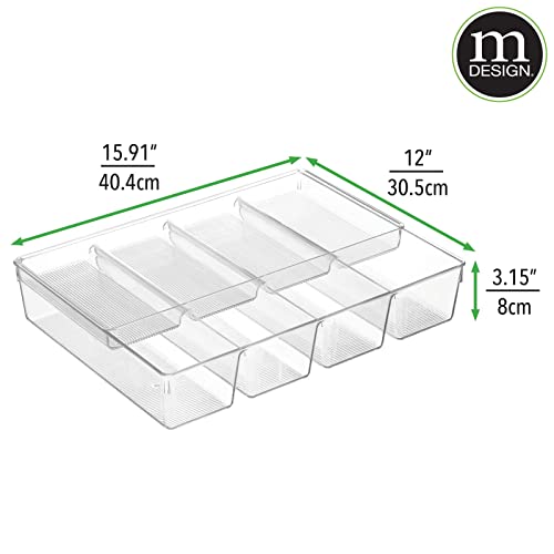 mDesign Plastic Kitchen Drawer Organizer Tray Set - Horizontal Storage Bin for Organizing Cutlery, Flatware, Silverware, Utensil, and Appliances - Ligne Collection - Clear