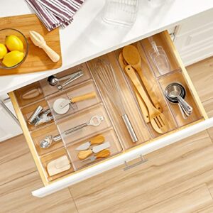 mDesign Plastic Kitchen Drawer Organizer Tray Set - Horizontal Storage Bin for Organizing Cutlery, Flatware, Silverware, Utensil, and Appliances - Ligne Collection - Clear