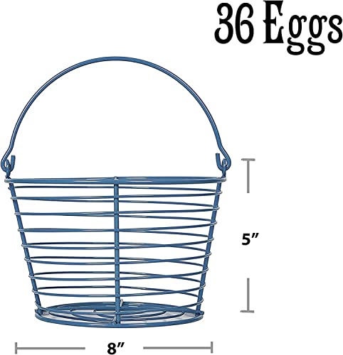 CONCORD 8" Egg Basket For Storage Collecting and Transporting Chicken and Duck Eggs. Farm Grade Wire Baskets. 2 Pack (Blue)