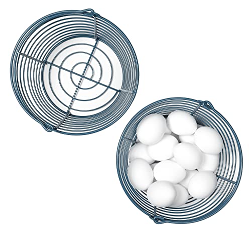 CONCORD 8" Egg Basket For Storage Collecting and Transporting Chicken and Duck Eggs. Farm Grade Wire Baskets. 2 Pack (Blue)