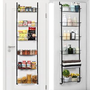 6-tier over the door pantry organizer rack, hanging storage metal rack with 6 baskets, door organization kitchen spice rack, for kitchen bathroom bedroom(black)