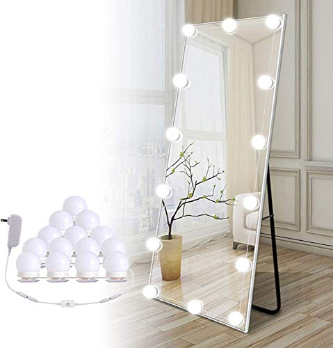 Brightown Hollywood Led Vanity Lights Strip Kit, with 14 Dimmable Light Bulbs for Full Body Length Mirror and Bathroom Wall Mirror, Plug in Mirror Lights with Power Supply, White (No Mirror Included)