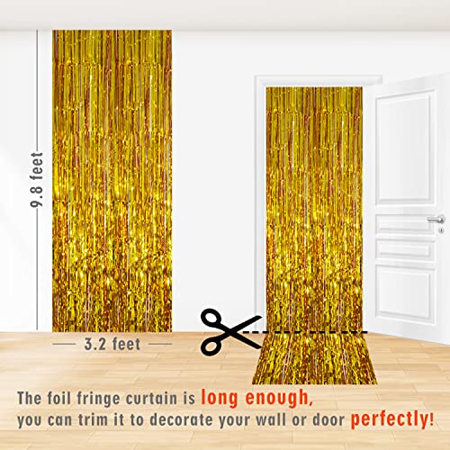 GOER 3.2 ft x 9.8 ft Metallic Tinsel Foil Fringe Curtains for Party Photo Backdrop Wedding Decor (1 Pack, Gold)