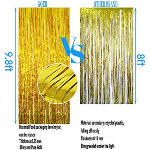 GOER 3.2 ft x 9.8 ft Metallic Tinsel Foil Fringe Curtains for Party Photo Backdrop Wedding Decor (1 Pack, Gold)