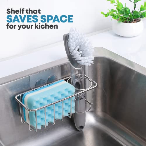 KESOL 3-in-1 Kitchen Sink Caddy - Adhesive Sponge Holder for Kitchen Sink + Dish Cloth Hanger + Dish Brush Holder, 304 Stainless Steel Rust Proof, Water Proof, No Drilling Kitchen Sink Accessories