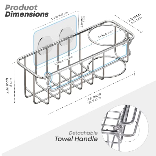 KESOL 3-in-1 Kitchen Sink Caddy - Adhesive Sponge Holder for Kitchen Sink + Dish Cloth Hanger + Dish Brush Holder, 304 Stainless Steel Rust Proof, Water Proof, No Drilling Kitchen Sink Accessories