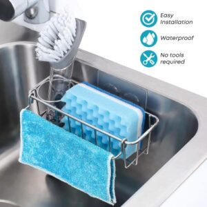 KESOL 3-in-1 Kitchen Sink Caddy - Adhesive Sponge Holder for Kitchen Sink + Dish Cloth Hanger + Dish Brush Holder, 304 Stainless Steel Rust Proof, Water Proof, No Drilling Kitchen Sink Accessories