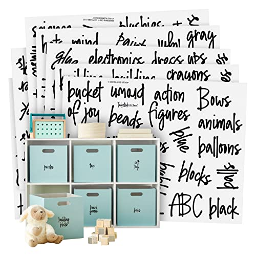 Talented Kitchen 147 Playroom Organization and Storage Labels for Toy Bins, Preprinted Black Script on Clear Vinyl Stickers for Crafts, Canisters, Baskets, and Closet (Water Resistant)