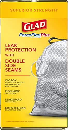 GLAD ForceFlexPlus Tall Kitchen Drawstring Trash Bags with Clorox, 13 Gallon White Trash Bag for Kitchen, Mountain Air Scent, 90 Count