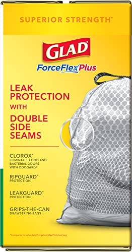 GLAD ForceFlexPlus Tall Kitchen Drawstring Trash Bags with Clorox, 13 Gallon White Trash Bag for Kitchen, Mountain Air Scent, 90 Count