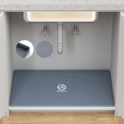 OLIBUY Under Sink Mat 34" x 22" Under Sink Mat for Waterproof Under Sink Mat for Kitchen,Silicone Under Sink Mats Protect Cabinet